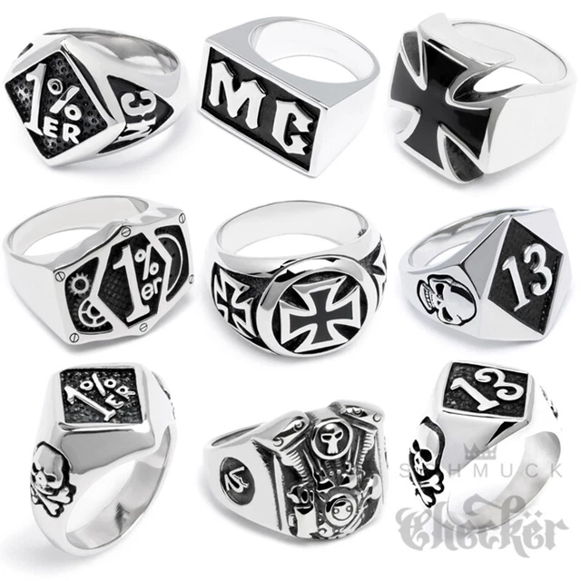 EDELSTAHL BIKER RING Eisernes Kreuz Onepercenter 13 MC Motorblock ...
