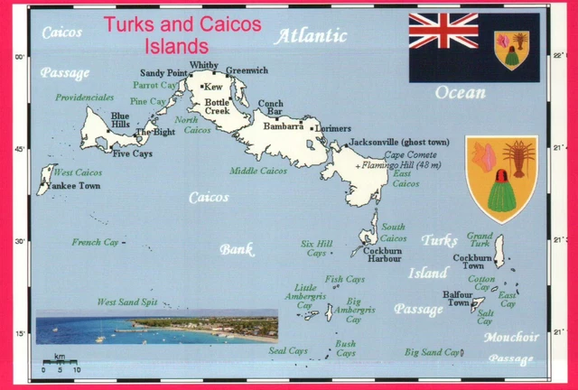 MAP OF TURKS and Caicos Islands near Bahamas & Caribbean Sea, British ...