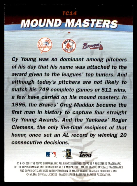 2001 TOPPS COMBOS Mound Masters (Roger Clemens/Cy Young/Greg Maddux ...