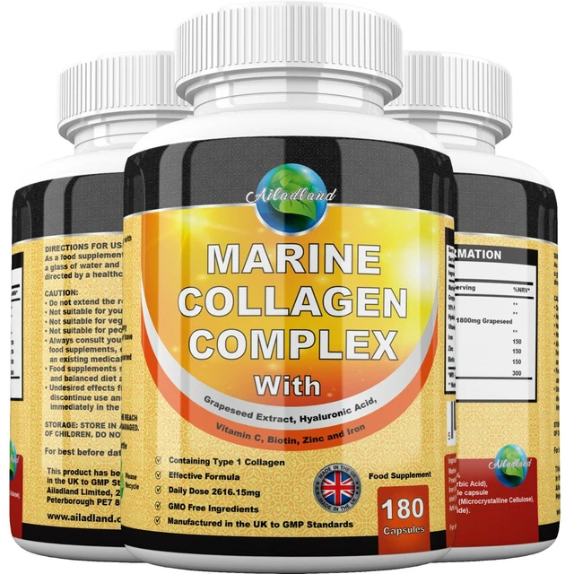 MARINE COLLAGEN COMPLEX with Hyaluronic Acid, Vitamin C, Zinc & Biotin ...