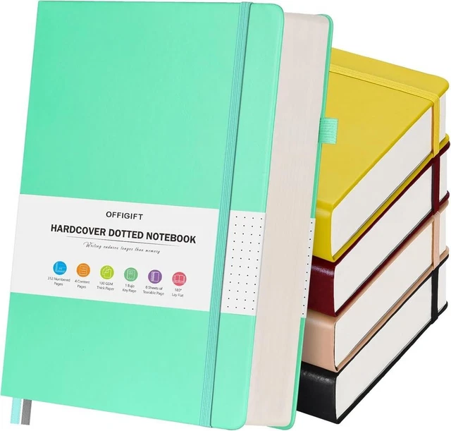 5 PACK BULLET Dotted Journal Notebook, 312 Numbered Pages Dot Grid ...