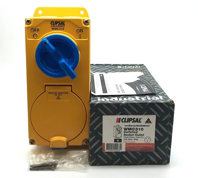 CLIPSAL WILCO WMC310 Switched Socket Outlet 3 Pin Flat10A Single Phase ...