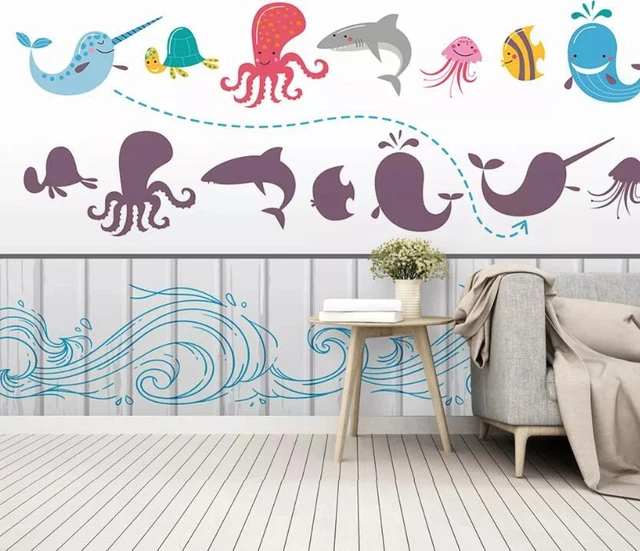 3D CARTOON SHARK Fish ZHUA2162 Wallpaper Wall Murals Removable Self ...