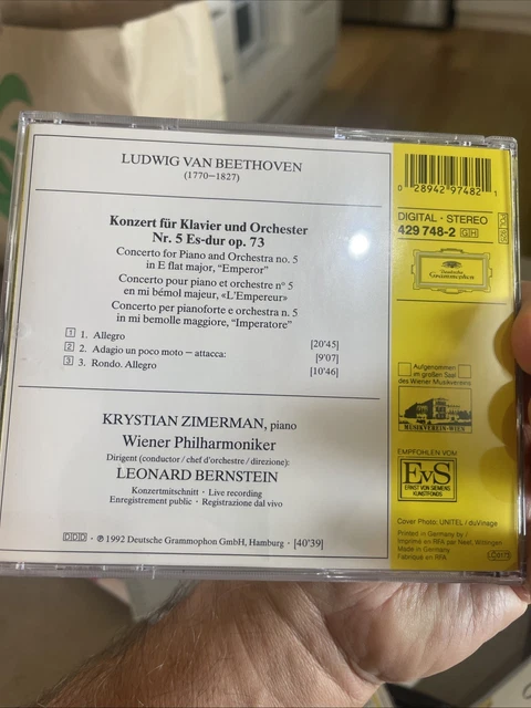 BEETHOVEN: PIANO CONCERTO No.5 'emperor' by Krystian Zimerman / Leonard ...