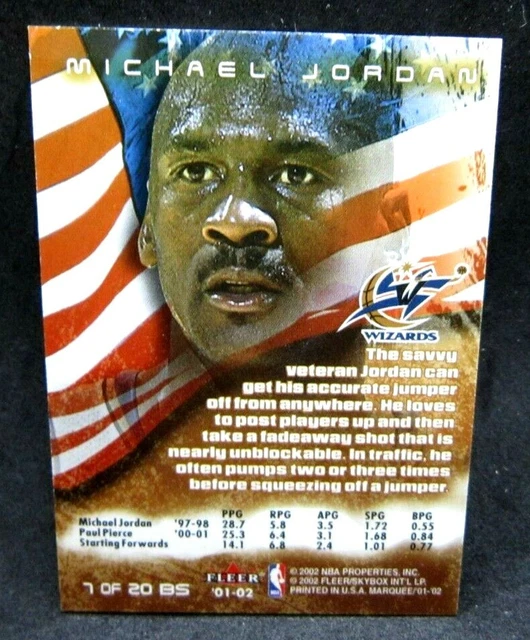 CARTE D'INSERTION DE saison bannière Michael Jordan 2001-02 Fleer ...