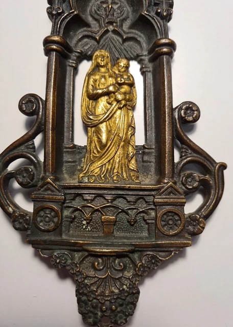 ICONA SACRO CUORE Di Gesu' Madonna Bambino Tipo Acquasantiera Bronzo ...