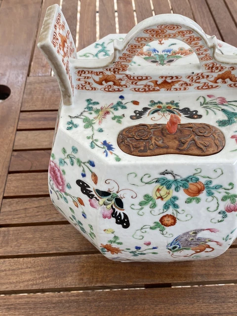 CHINESE ANTIQUE FAMILLE Rose Large Hexagonal Porcelain Tea Pot Qing ...