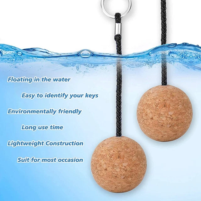 FLOATING CORK KEYCHAIN 53mm Wooden Ball Key Chain Cork Ball Ring Water ...
