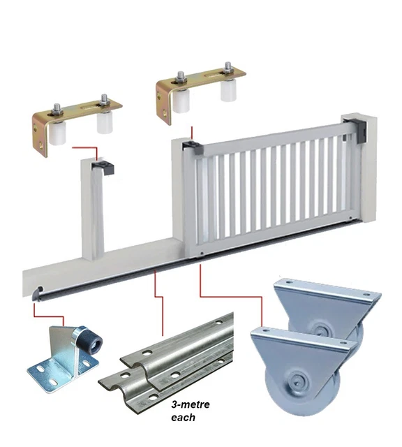 SLIDING GATE KIT; TRACKS, WHEELS, STOP, GUIDES DOUBLE BEARING WHEELS ...