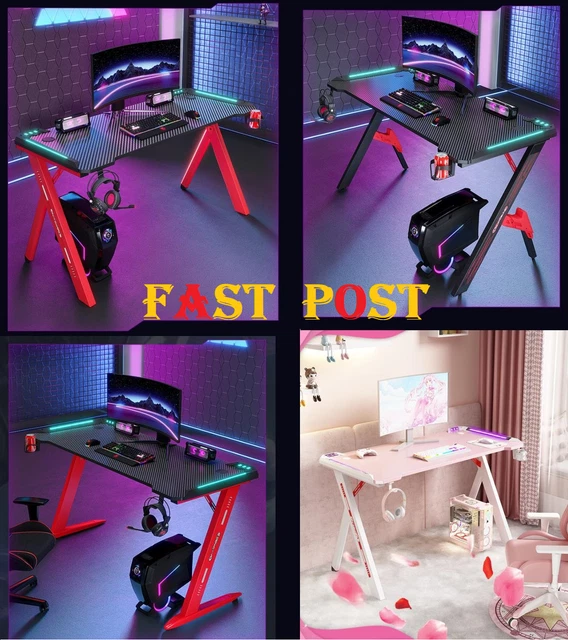 RGB LED GAMING Desk Office Table Desktop PC Computer Desks Racing ...