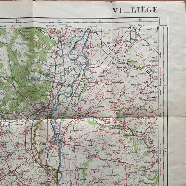 ORIGINAL 1938 BELGIAN 1:100,000 MILITARY MAP OF LIÉGE, BELGIUM (87x67cm ...