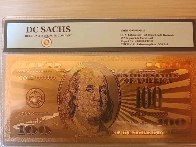🔥(1991) $100 .9999 Gold 37.5gm US BANK NOTE🔥 $215.99 - PicClick
