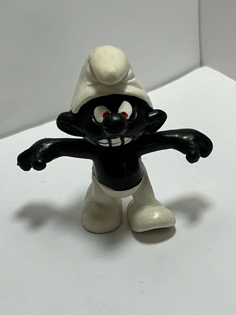 VINTAGE SCARCE ANGRY Smurf Black Figure Red Eyes Schleich Peyo ***READ ...