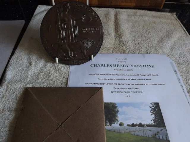 WW1 DEATH PLAQUE -Charles Henry Vanstone - Brothers Plaque Out There ...