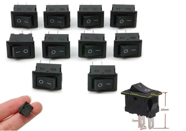 10X ROCKER SWITCH Switches 2-Pin Black On/Off Small Mini 3A 12V-250V AC ...