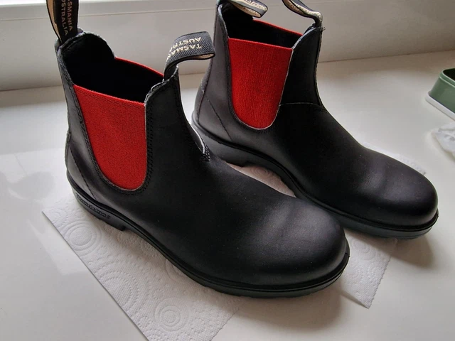 BLUNDSTONE #508 BLACK/RED Leather Chelsea Boots Size 9 £104.70 ...