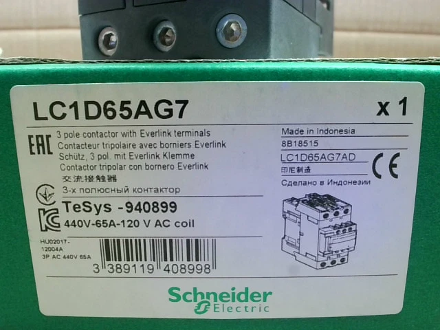 SCHNEIDER ELECTRIC LC1D65AG7 Contactor 120VAC Bobina TeSys Deca - Nuevo ...