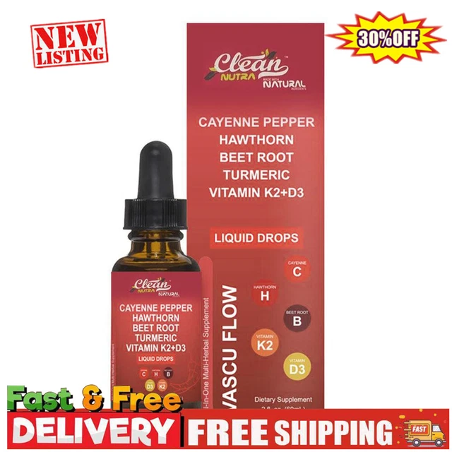 60ML CAYENNE PEPPER Hawthorn Beet Root Turmeric Vitamin K2+D3 Drops £7. ...