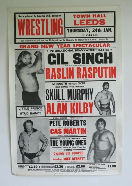 VINTAGE ORIGINAL BRITISH Wrestling Poster 1980s - Gil Singh, Raslin ...