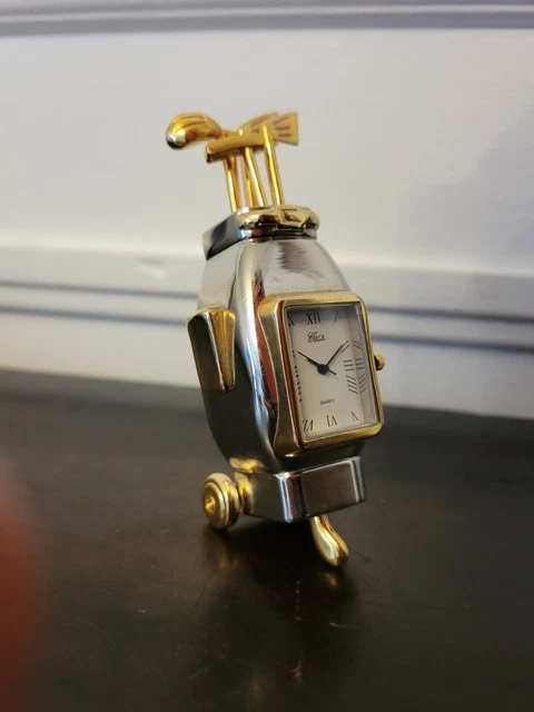 CIRCA MINIATURE 3.5& Golf Bag Clock Quartz Movement Gold And Chrome $9. ...