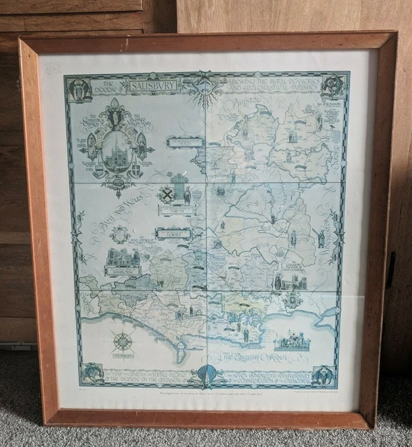 VINTAGE PRINT OF Velum Map Showing The Diocese Of Salisbury By Isabel ...