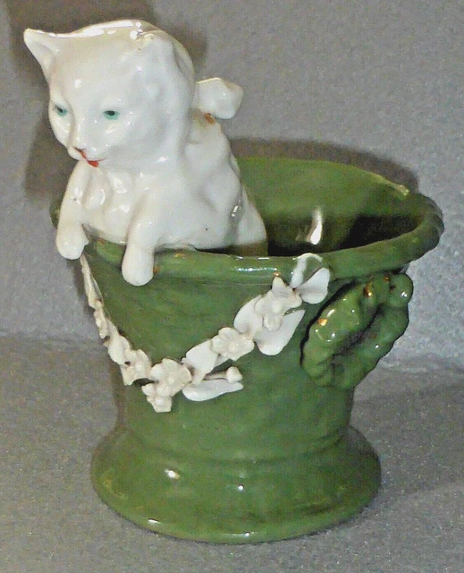VERY RARE ANTIQUE Conta & Boehme Fairing Cat in Basket with Flowers ...