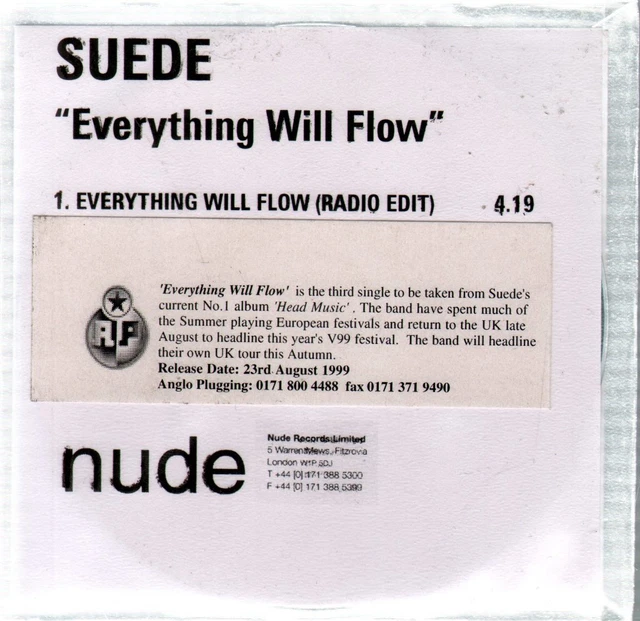 SUEDE EVERYTHING WILL Flow CDr UK Nude 1999 radio edit promo cd-r in company EUR 6,66 - PicClick FR