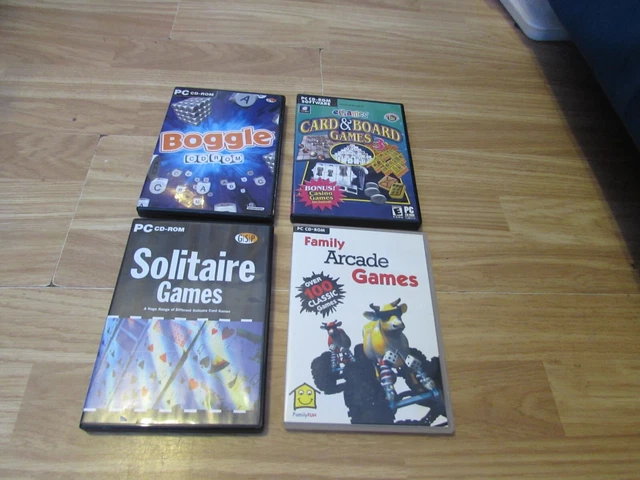 4 GAME THEMED Pc Cd-Rom Games Boggle/Card/Board/Solitaire/Arcade Games ...