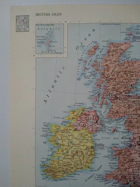 1960'S VINTAGE BRITISH ISLES Atlas Map - Old Antique Rand McNally World ...