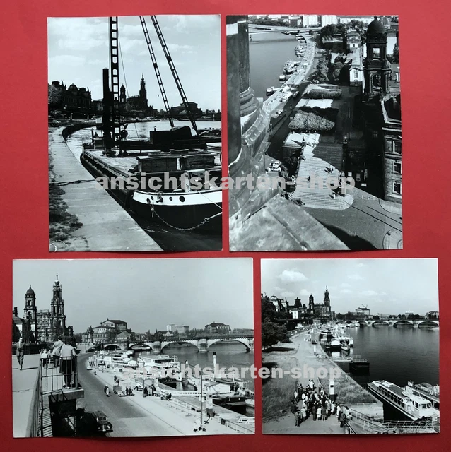 4 X DDR Großformat Foto von Erich Fritzsch DRESDEN Terassenufer Kahn ...