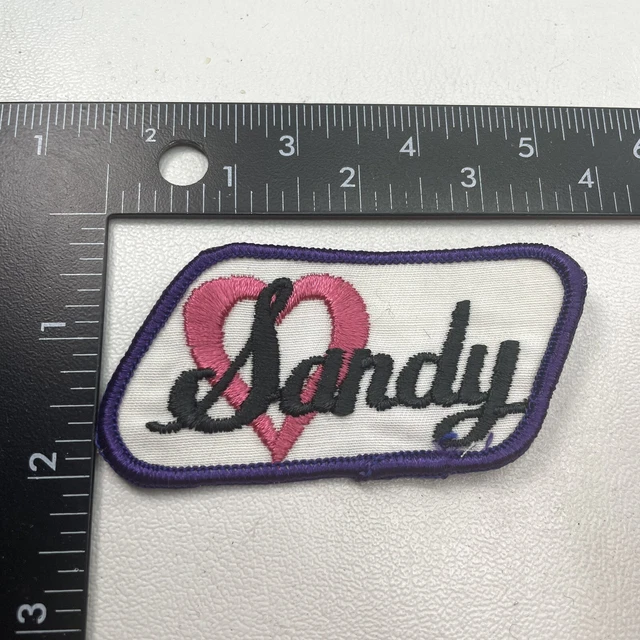 VINTAGE NAME BLACK Letter SANDY Patch (Cursive Letter & Heart Shape ...