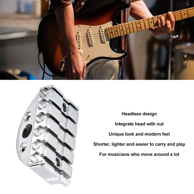 (SILVER)HEADLESS GUITAR STRING Lock 6 String Electric Guitar Bridge ...