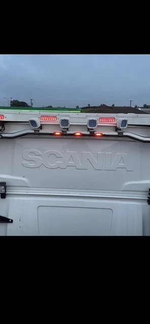 SCANIA S NEXT GEN STAINLESS STEEL REAR CAB LIGHT BAR 7 LEDs+ 2 WORK ...