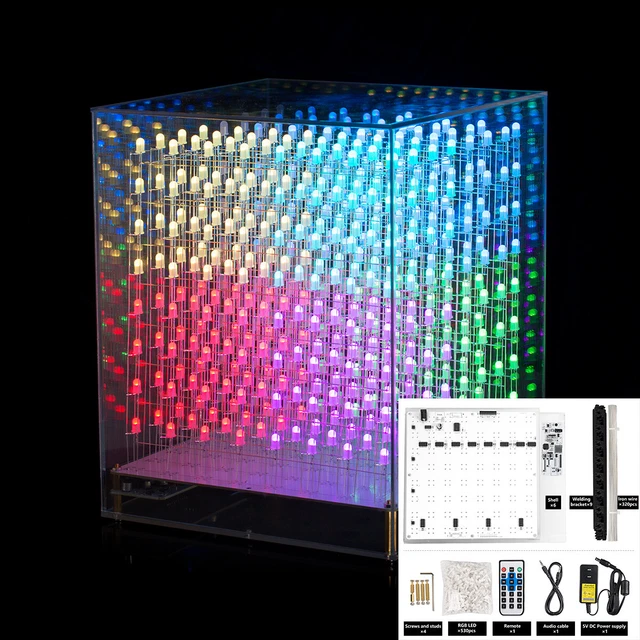 DIY KIT RGB LED Cube 8x8x8 3D Full Color Soldered PCB Board+Case Music ...