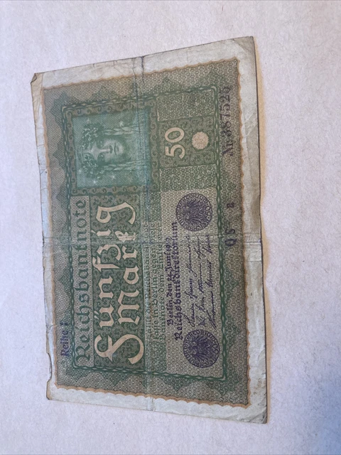 50 MARK 1919 Germany Ww1 Bank Note - Rare - Aunc Pre Inflation $10.00 ...