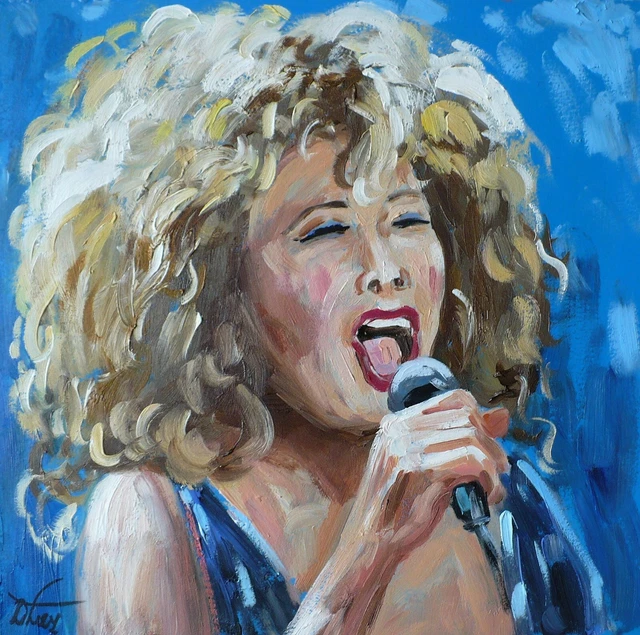 TINA TURNER MUSIC Singer Oil Painting Impressionist Dorothy Laz COA £63 ...