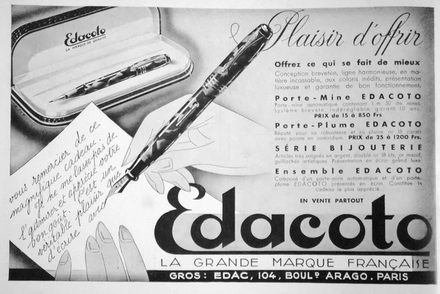 PUBLICITÉ PORTE-PLUME EDACOTO Offrez Ce Qui Ce Fait De Mieux Plaisir D ...
