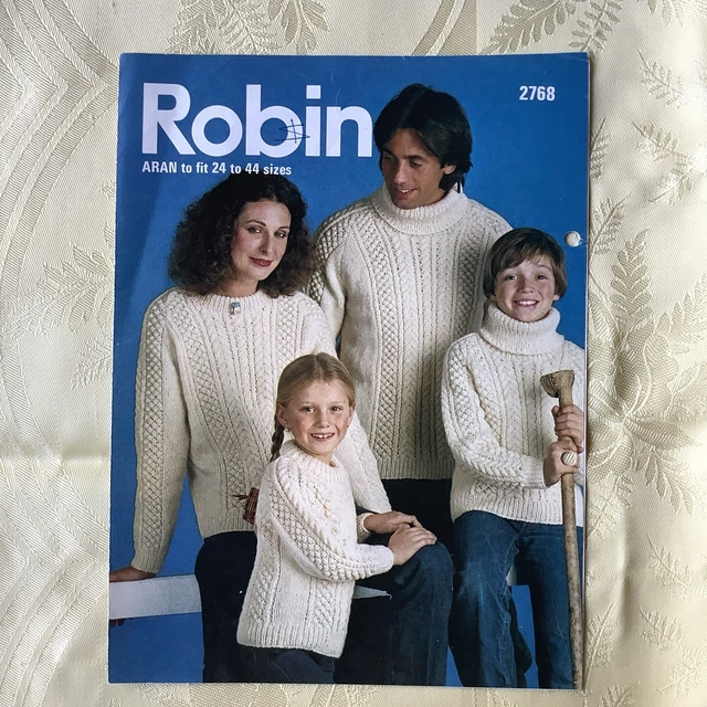 ROBIN KNITTING PATTERN 2768. Aran sweater 24-44". Original £5.24 ...