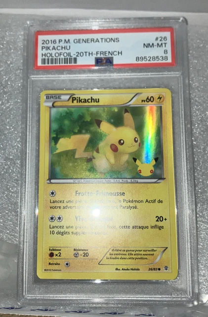 CARTE POKÉMON PIKACHU 20th Anniversary XY Generations FR PSA 8 NM-MT ...