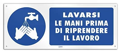 CARTELLO CM 30X12 - Obbligo di lavarsi le mani prima di riprendere il ...