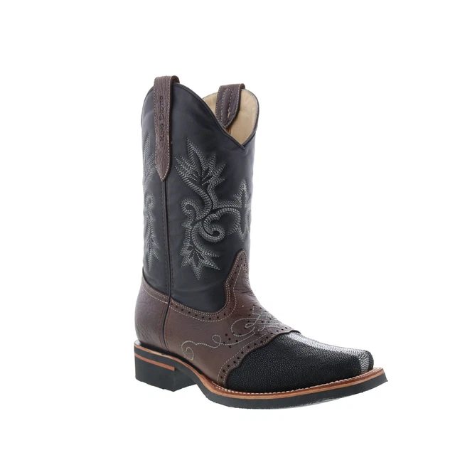 KING EXOTIC R-STONE Finish Leather Sole Mens Black Wide Cowboy Western ...