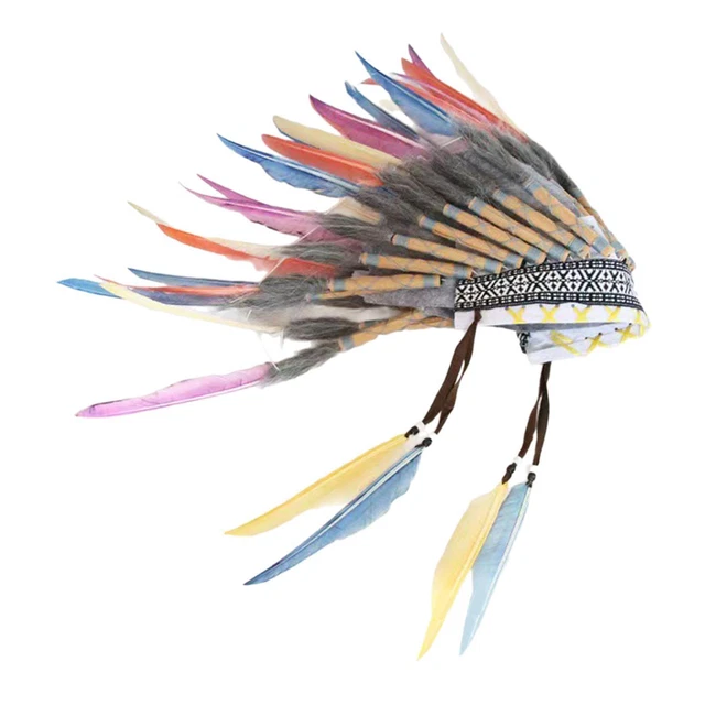 AMERICAN CHIEF INDIAN Native Hat Feather Headdress Adults Headwear for ...