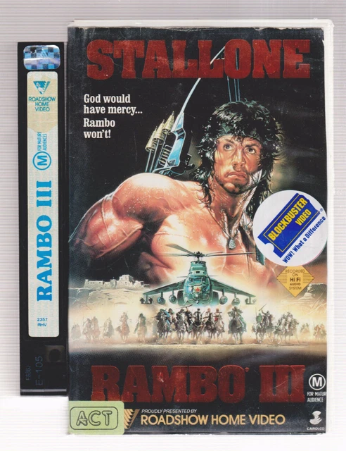 VHS VIDEO TAPE RAMBO 3 III Ex-Rental Big Box Cut Cover BLOCKBUSTER ...