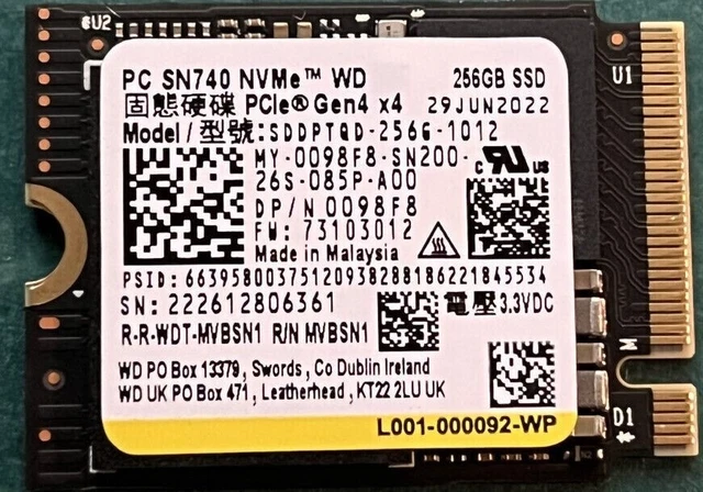 WESTERN DIGITAL SN740 2230 256GB NVMe M.2 PCIe Gen4 x4 SDDPTQD-256G ...