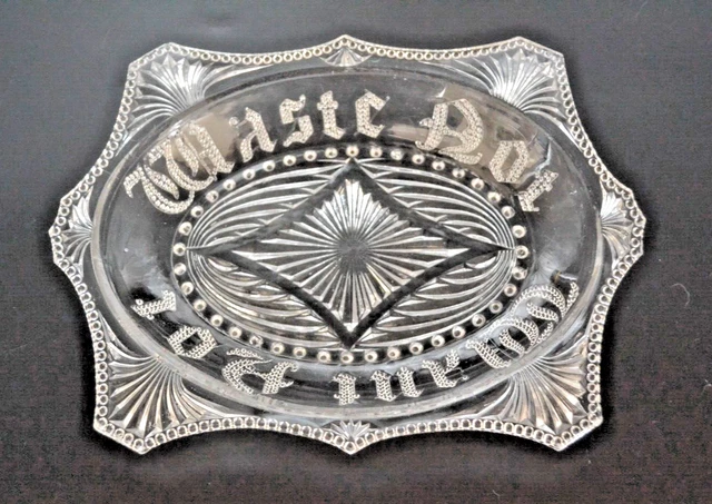 ANTIQUE VICTORIAN PRESSED Glass Oblong Serving Plate "Waste Not Want ...