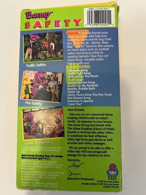 BARNEY - BARNEY Safety (VHS, 1995) Tested Sing-Along Film £9.32 ...
