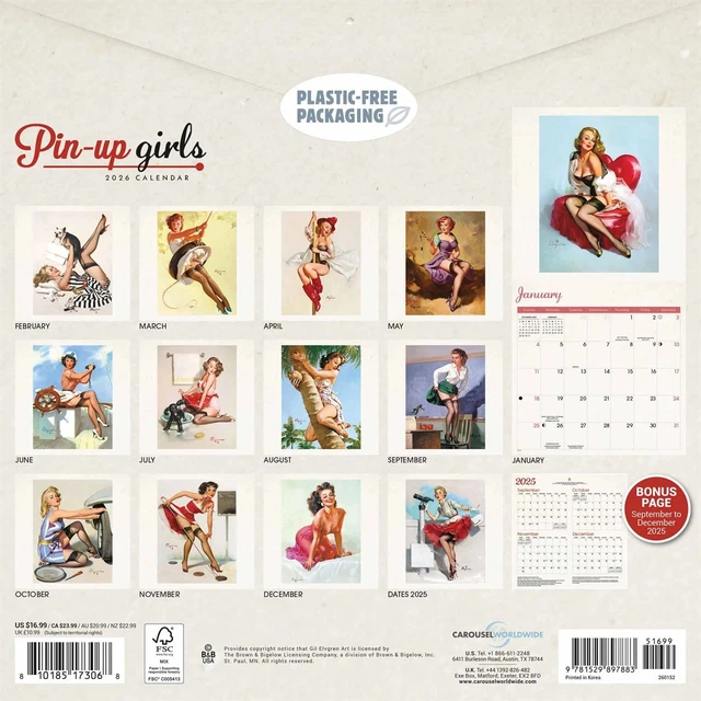ELVGREN, PIN-UP GIRLS Calendar 2026 - PinUps - Month To View £9.58 ...