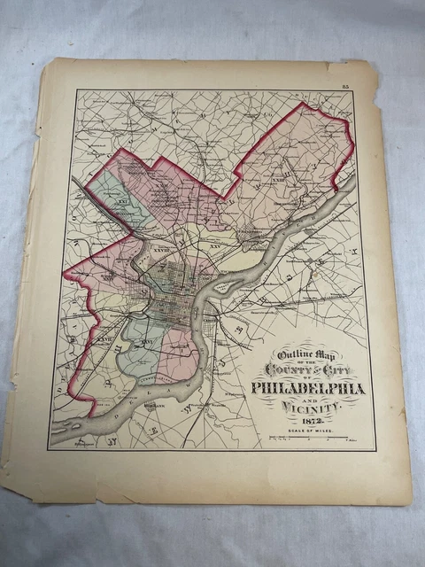ANTIQUE MAPS, PA STATE, Reading Street Map / Philadelphia Hand Colored ...