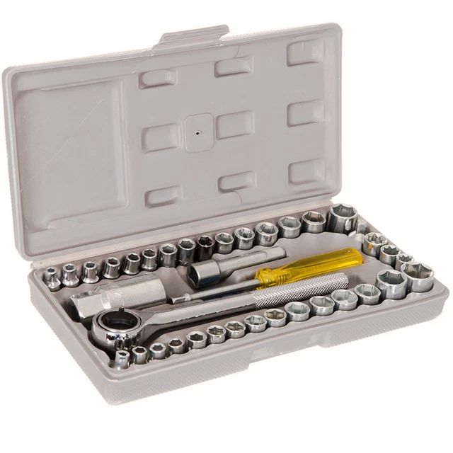 SOCKET SET 1/4 3/8 Dr Metric Imperial-Af Ratchet Driver & Storage Case ...