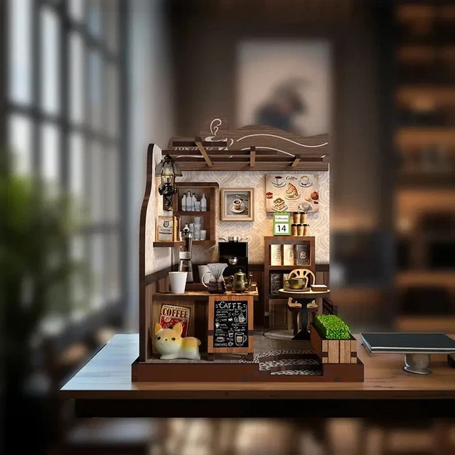 BOOK CORNER KIT - Country Coffee Shop, DIY Mini Dollhouse Bookshelf Kit ...